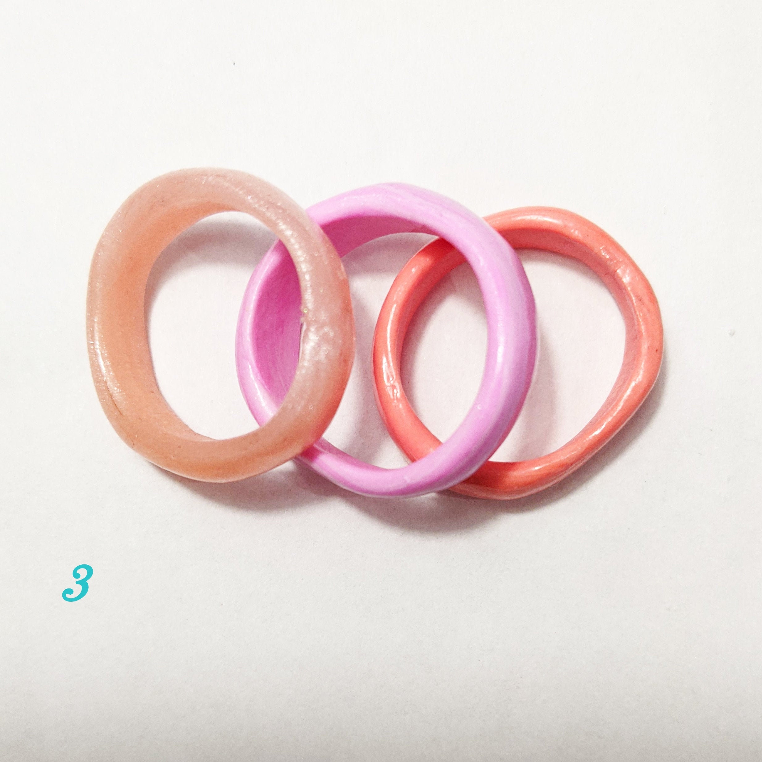 Trio of Colorful Handmade Polymer Clay Rings With a Contemporary Design ...