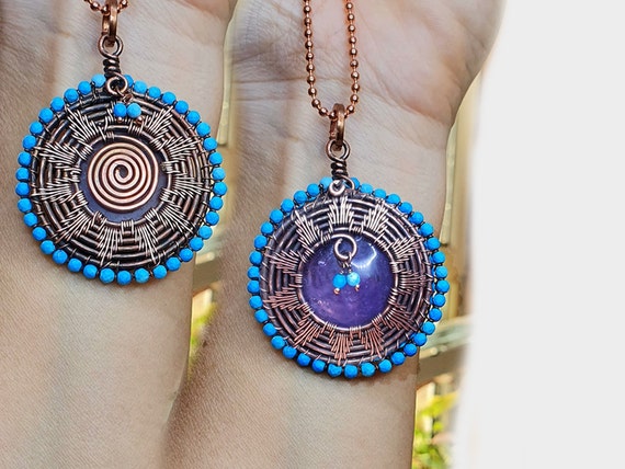 Reversible mandala amulet aztec copper pendant wire | Etsy