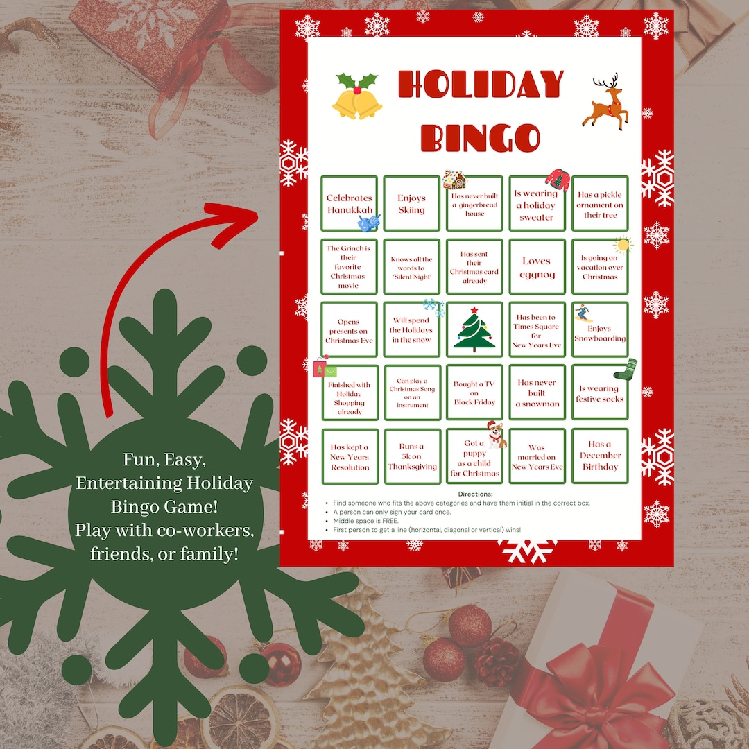 Holiday Bingo Download - Office Parties, Holiday Ice Breaker, Family ...