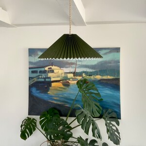 Olive Green Linen Pleated Pendant Shade - Medium Eastern Design - Etsy