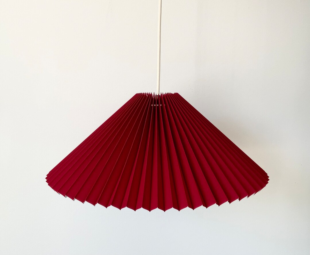 Hanging Shade: Cardinal Red Linen, MEDIUM EASTERN Style Pleated Pendant ...