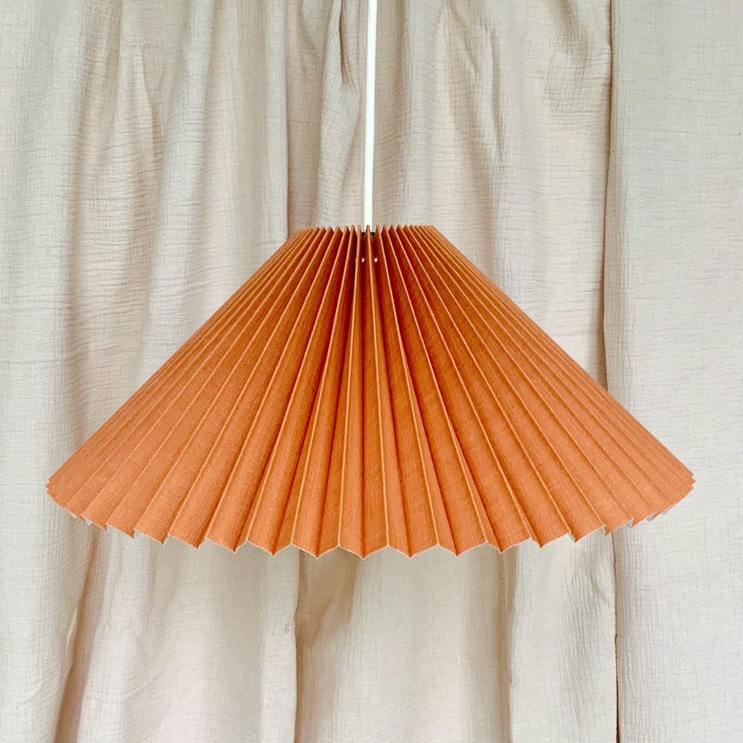 Terracotta Linen Pleated Pendant Light: Medium Eastern Style Hanging ...
