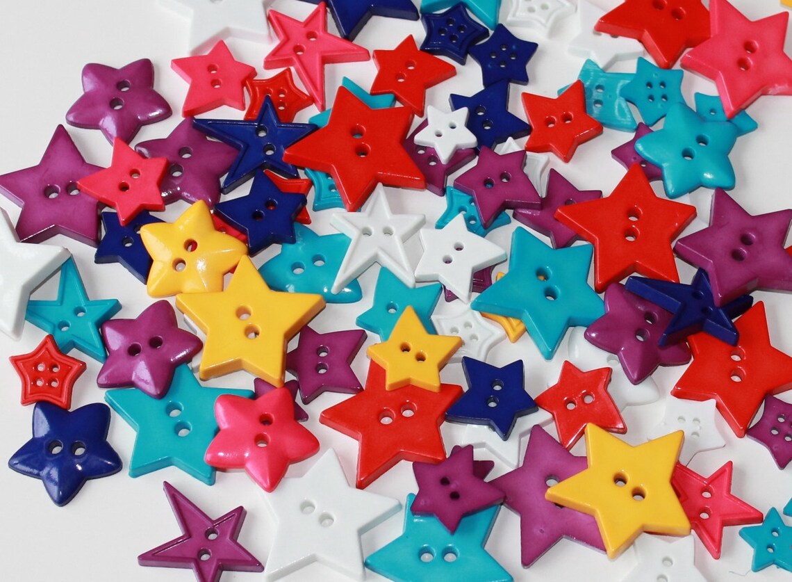 Star Shape Buttons 30 Beautiful Mix of Colorful Star Buttons | Etsy