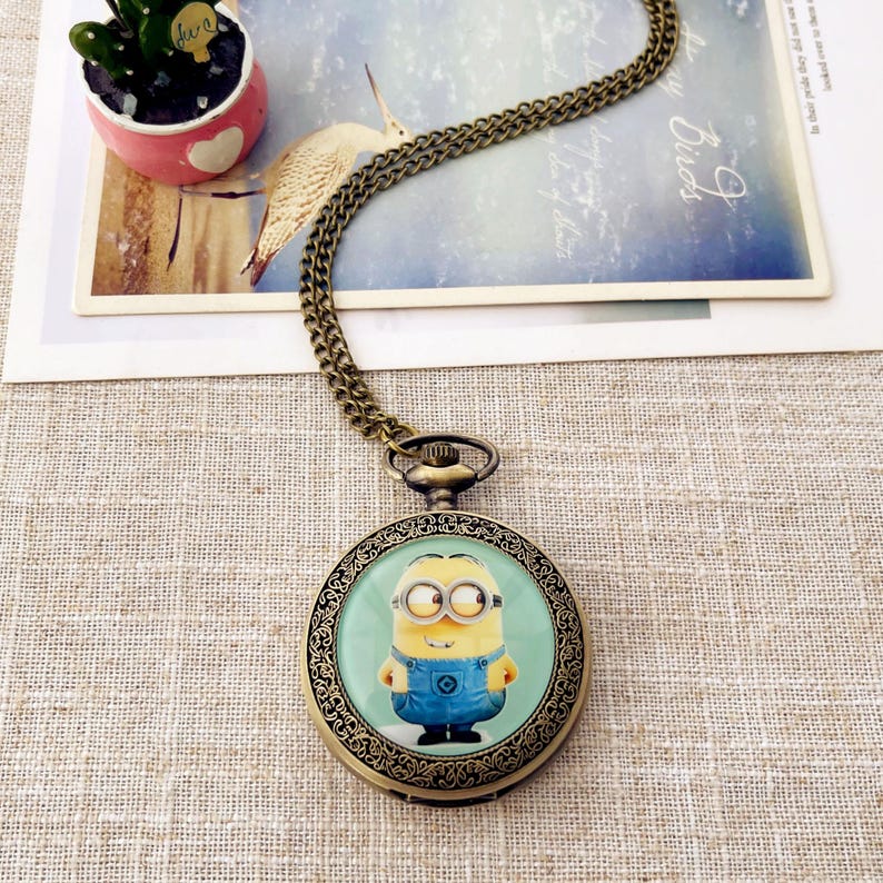 Yellow Minion Large Pocket Watch Necklace: Quartz Watch, Removable ...