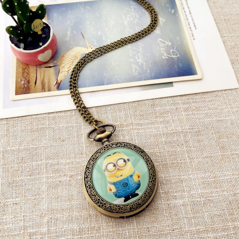 Yellow Minion Large Pocket Watch Necklace: Quartz Watch, Removable ...