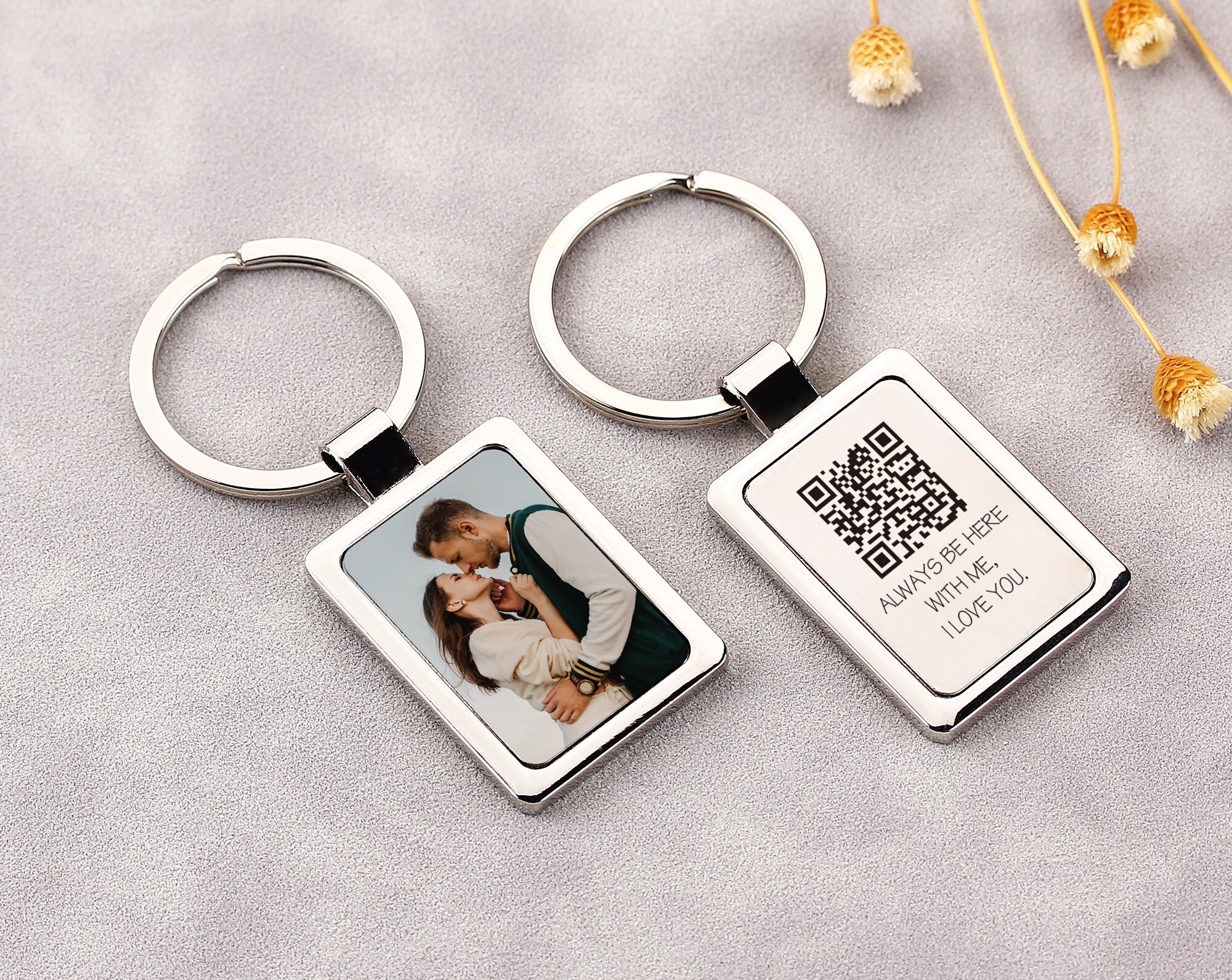 Custom Photo Keychain Picture Keepsake, Custom QR Code Keychain ...