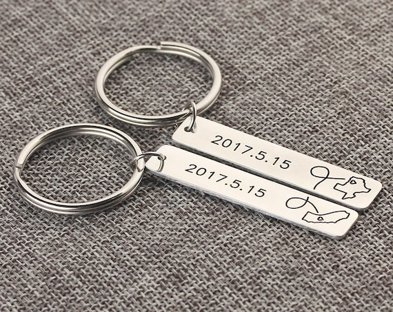 Long Distance Relationship Keychain State Key Chain - Etsy