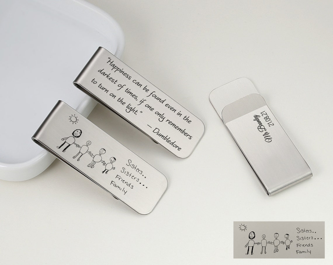 Actual Handwriting Money Clip, Fingperprint Money Clips for Men, Gift ...