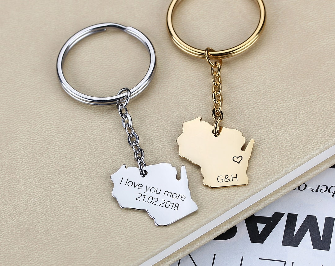 Custom State Keychain, Personalized Wisconsin Map Keyring, Wisconsin ...