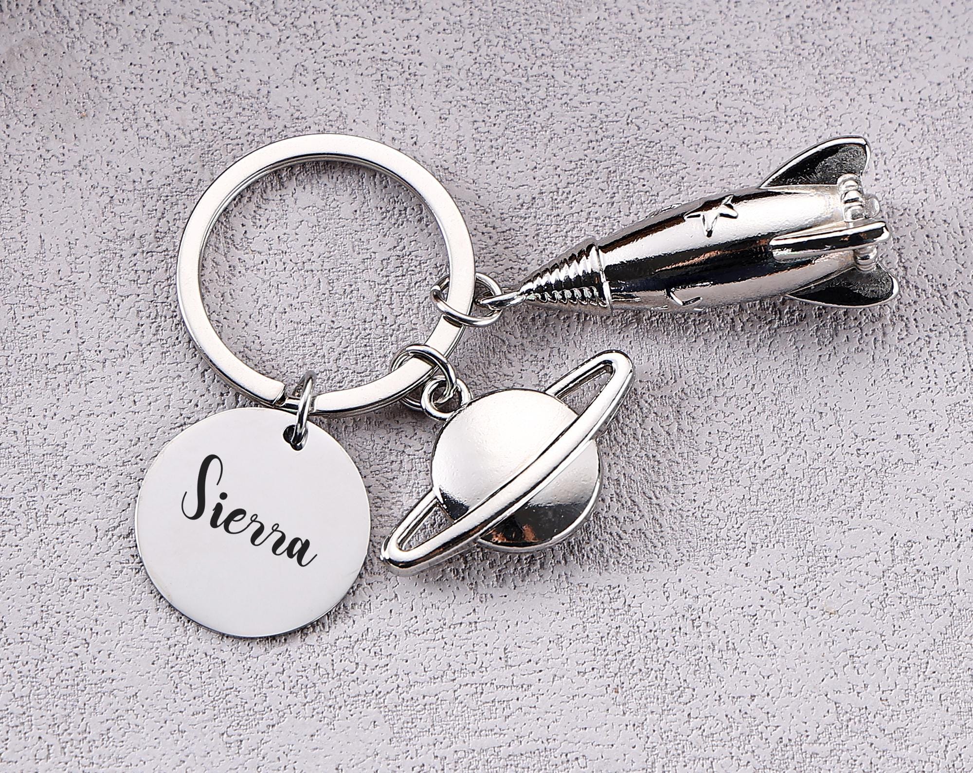 Personalized Space Rocket Keychain, Custom Initial Name Keychain ...