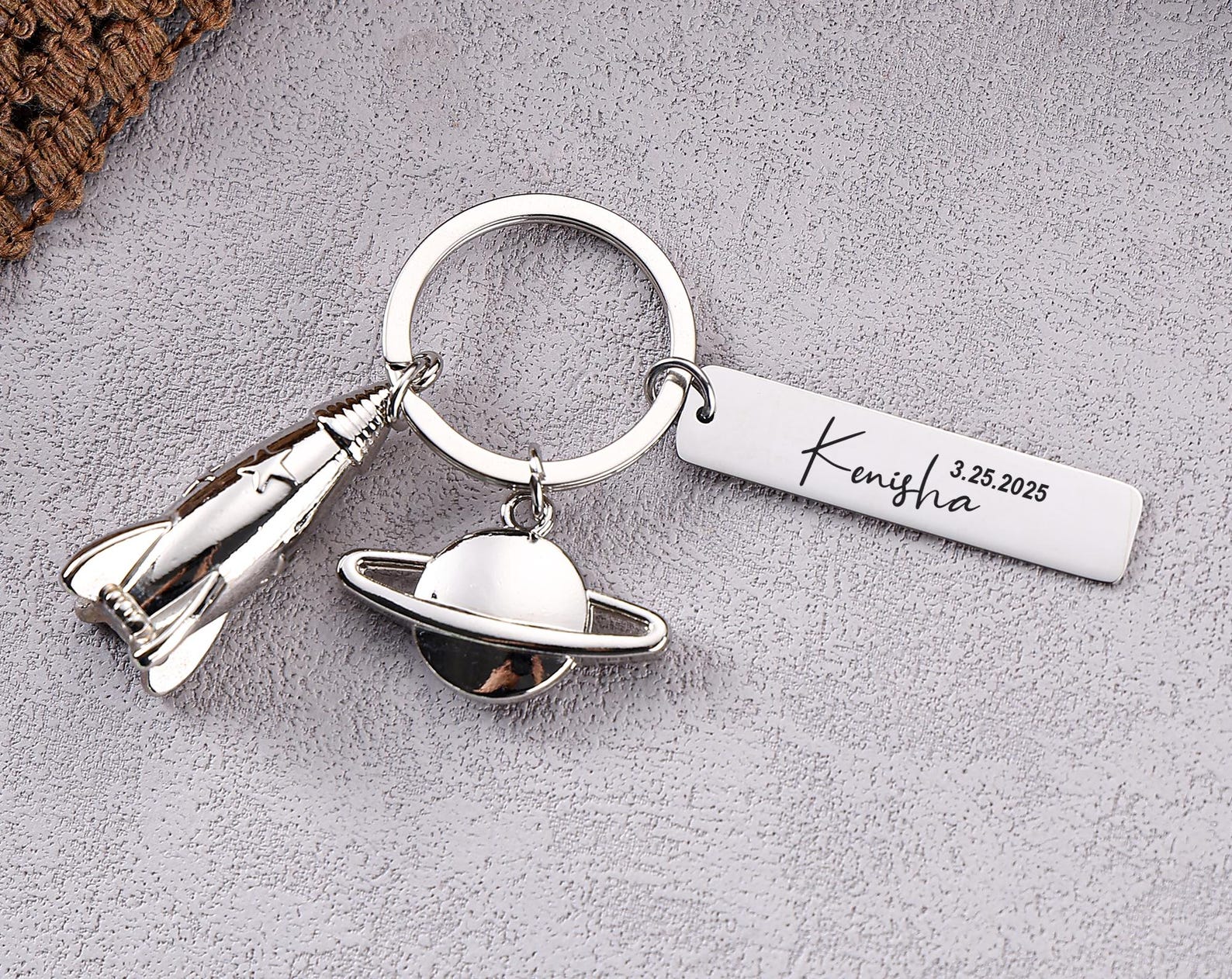 Personalized Space Rocket Keychain, Custom Initial Name Keychain ...