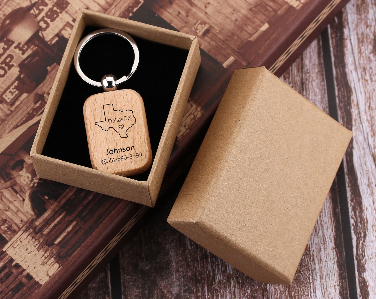 Personalized Wood KeychainCustom Wooden Keychain Coordinates | Etsy