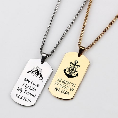 Mens Personalized Silver Dog Tag Necklace Husband Gift - Etsy
