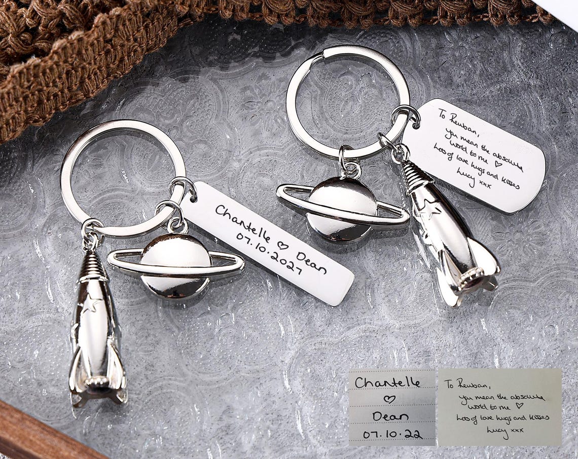 Personalized Space Rocket Keychain, Custom Initial Name Keychain ...