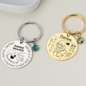 Personalized Newborn Baby Key Chain, Baby Stats Key Chain, New Mom Gift ...