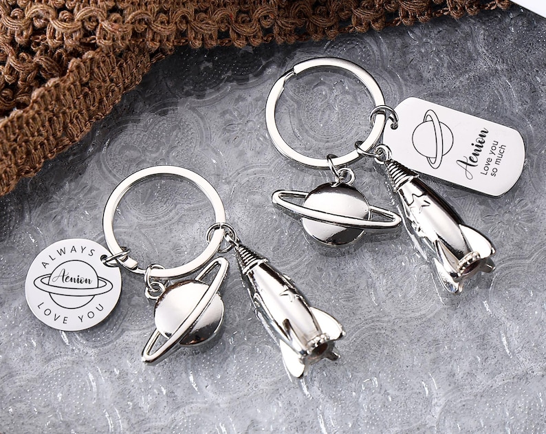 Personalized Space Rocket Keychain, Custom Initial Name Keychain ...