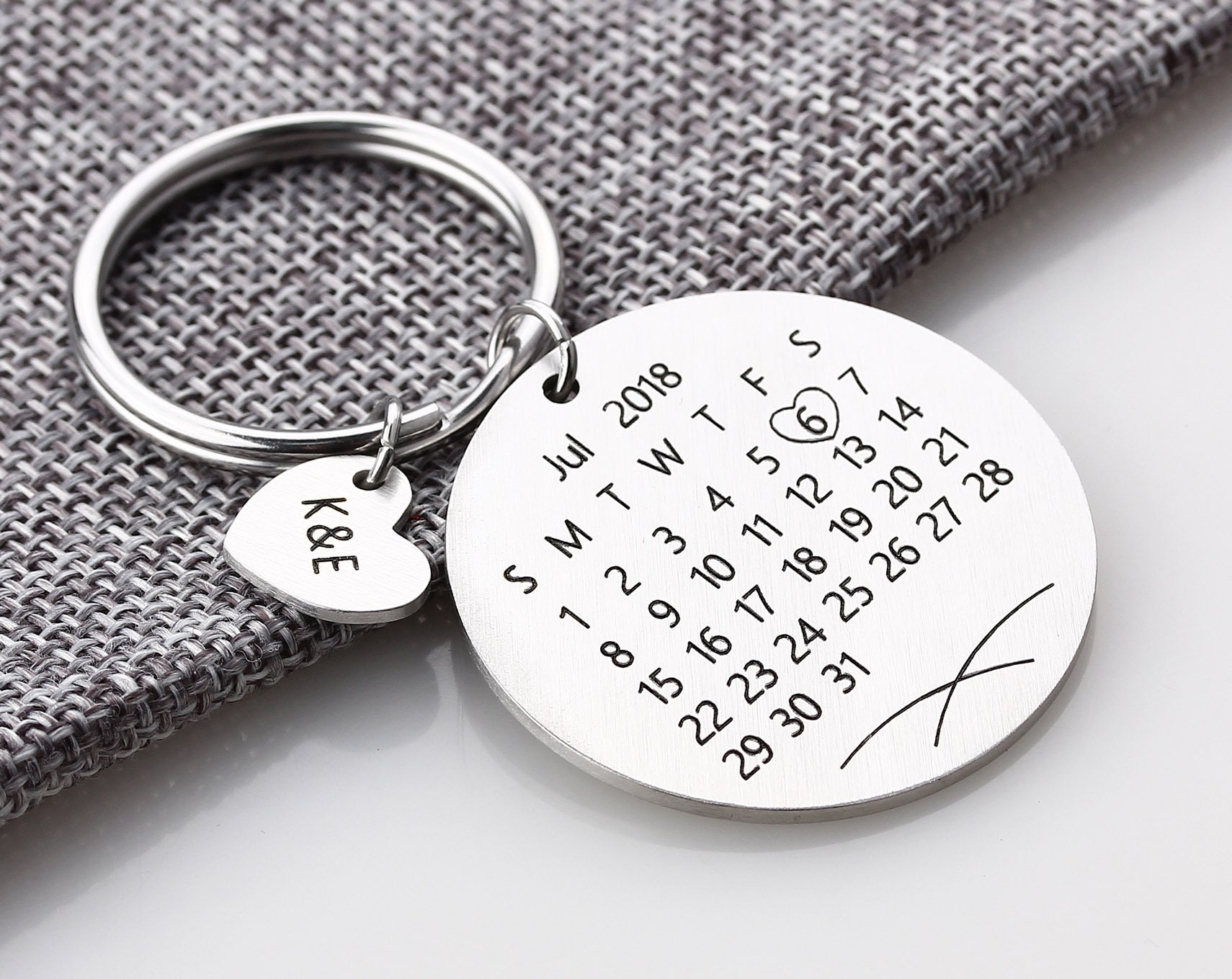 Personalized Calendar keychain Handstamped Keychain Date | Etsy