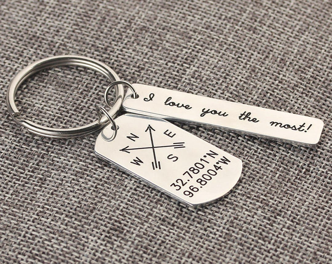Compass Keychain - Latitude Longitude Keychain - GPS Coordinate ...