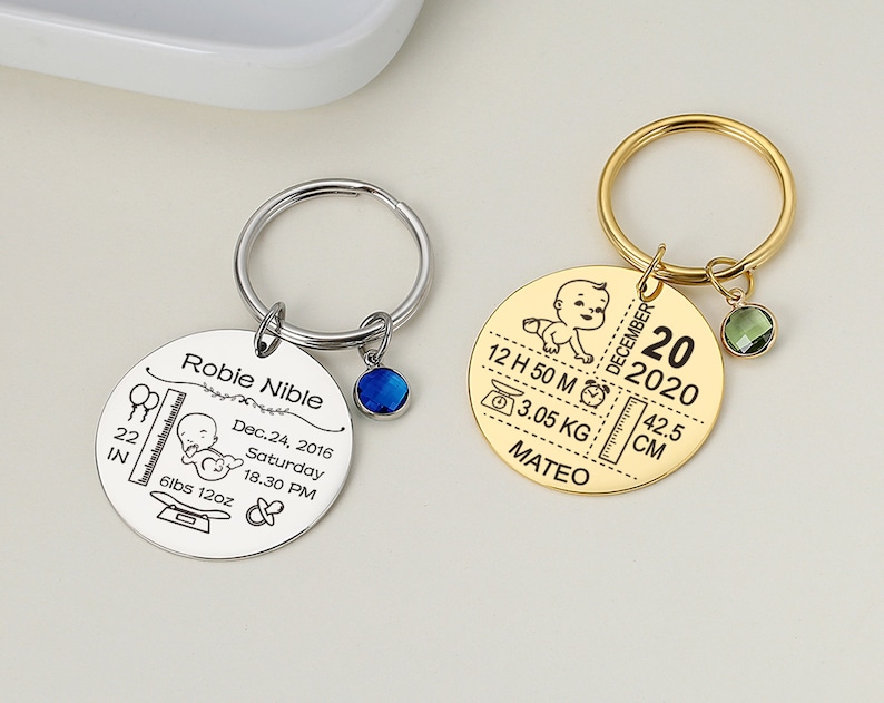 Personalized Newborn Baby Key Chain Baby Stats Key Chain New | Etsy