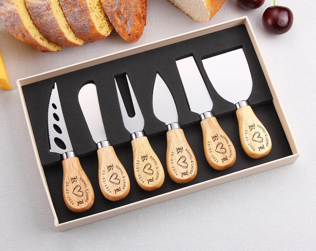 Personalized 6PCS Cheese Knife Set, Engraved Cheese Knives Set, Wedding ...