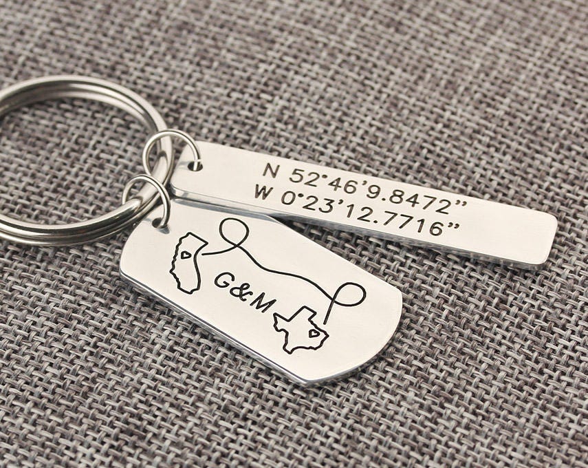 Latitude Longitude Keychain GPS Coordinate Keychain Long | Etsy