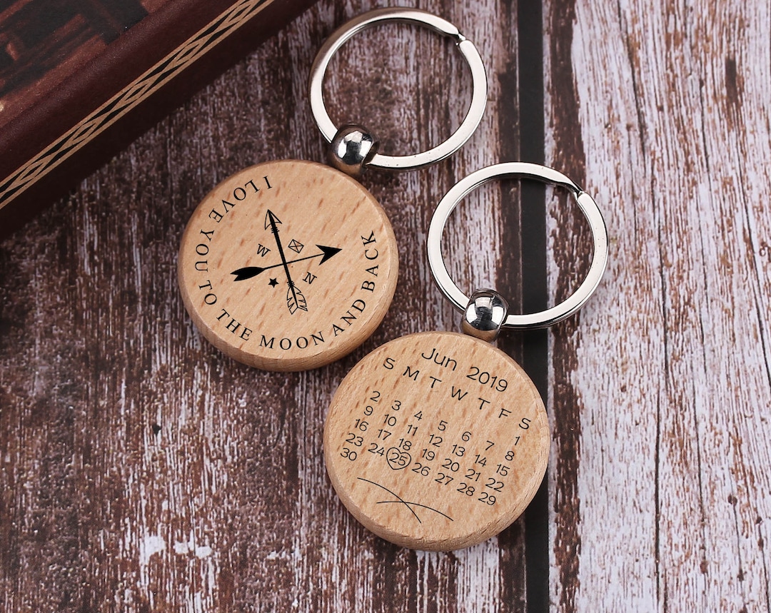 Personalized Wooden Keychain, Custom Calendar Keychain, Personalized ...