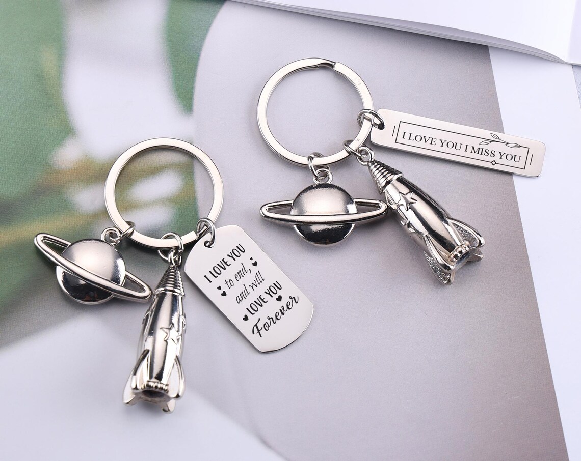 Personalized Space Rocket Keychain, Custom Initial Name Keychain ...