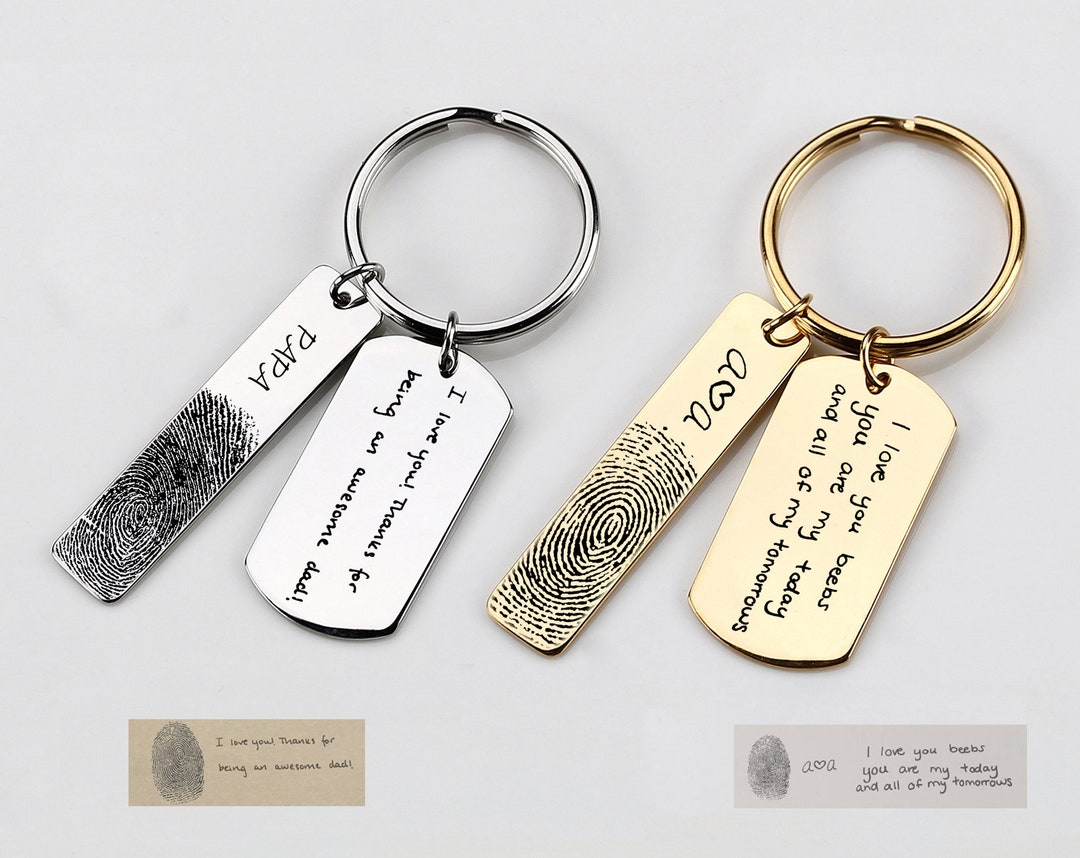 Custom Actual Handwritten Dog Tag Keychain, Fingerprint Keychain ...