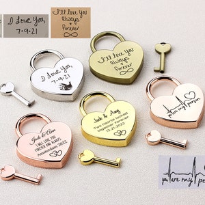 Personalized Handwriting Love Lock, Gold Engraving Heart Padlock ...