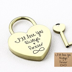 Personalized Handwriting Love Lock, Gold Engraving Heart Padlock ...
