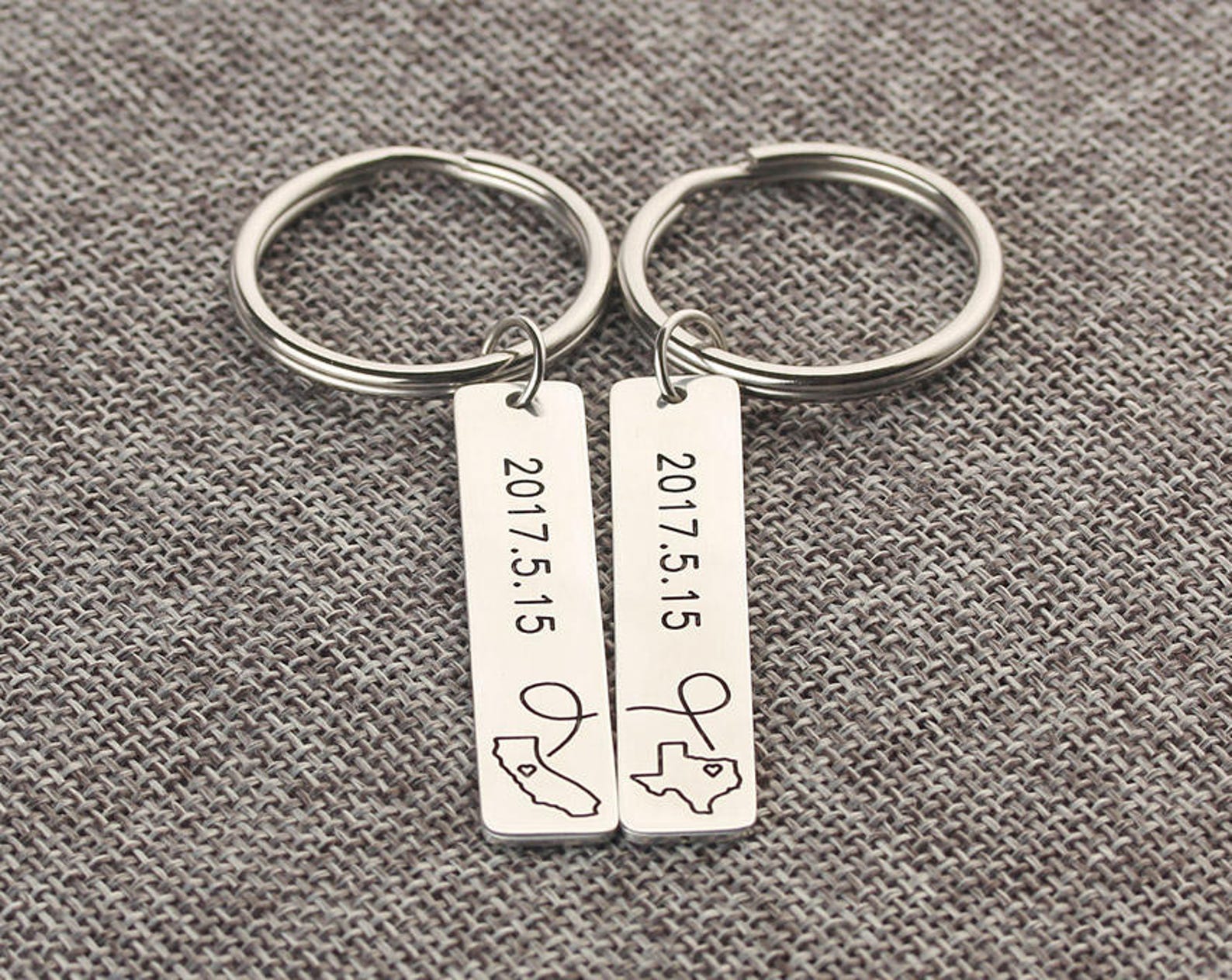 Long Distance Relationship Keychain State Key Chain Personalized Text ...