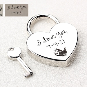 Personalized Handwriting Love Lock, Gold Engraving Heart Padlock ...
