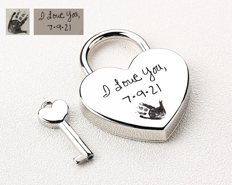 Personalized Handwriting Love Lock, Gold Engraving Heart Padlock ...