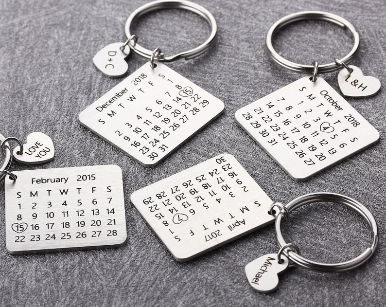 Personalized Calendar Keychain Hand Stamped Special Day | Etsy