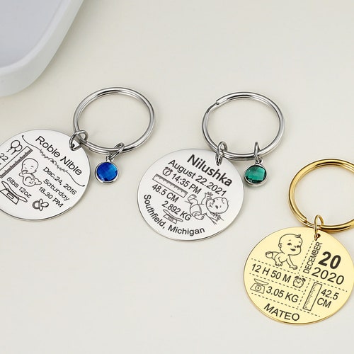 Personalized Newborn Baby Key Chain Baby Stats Key Chain New | Etsy