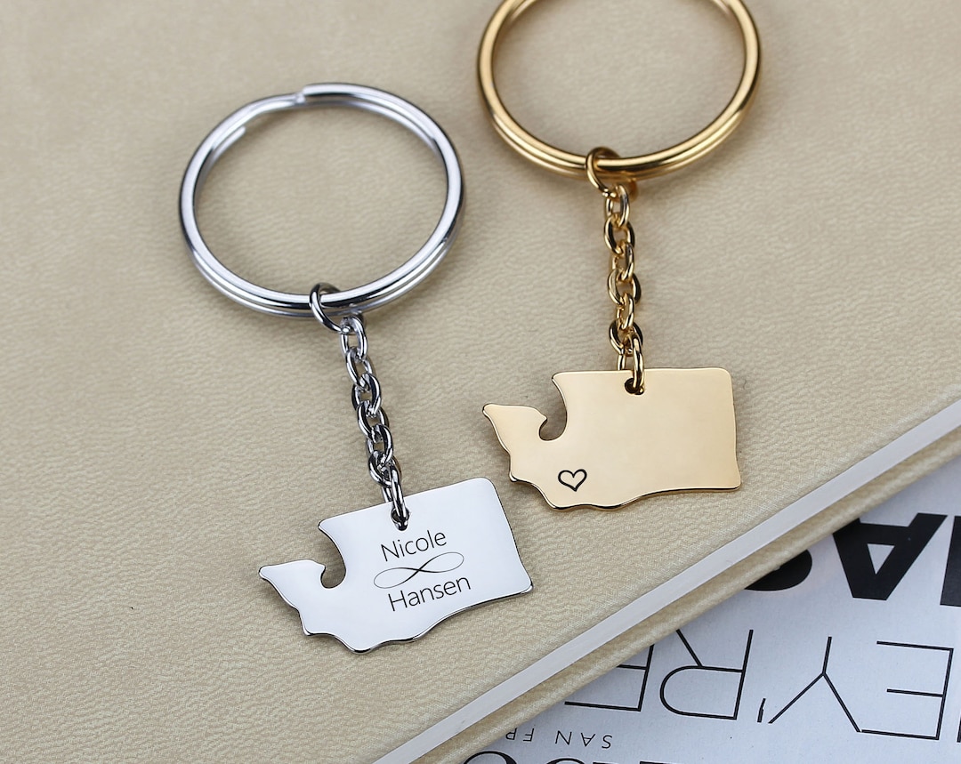 Personalized Washington Keychain, Custom Map Keychain, Washington State ...