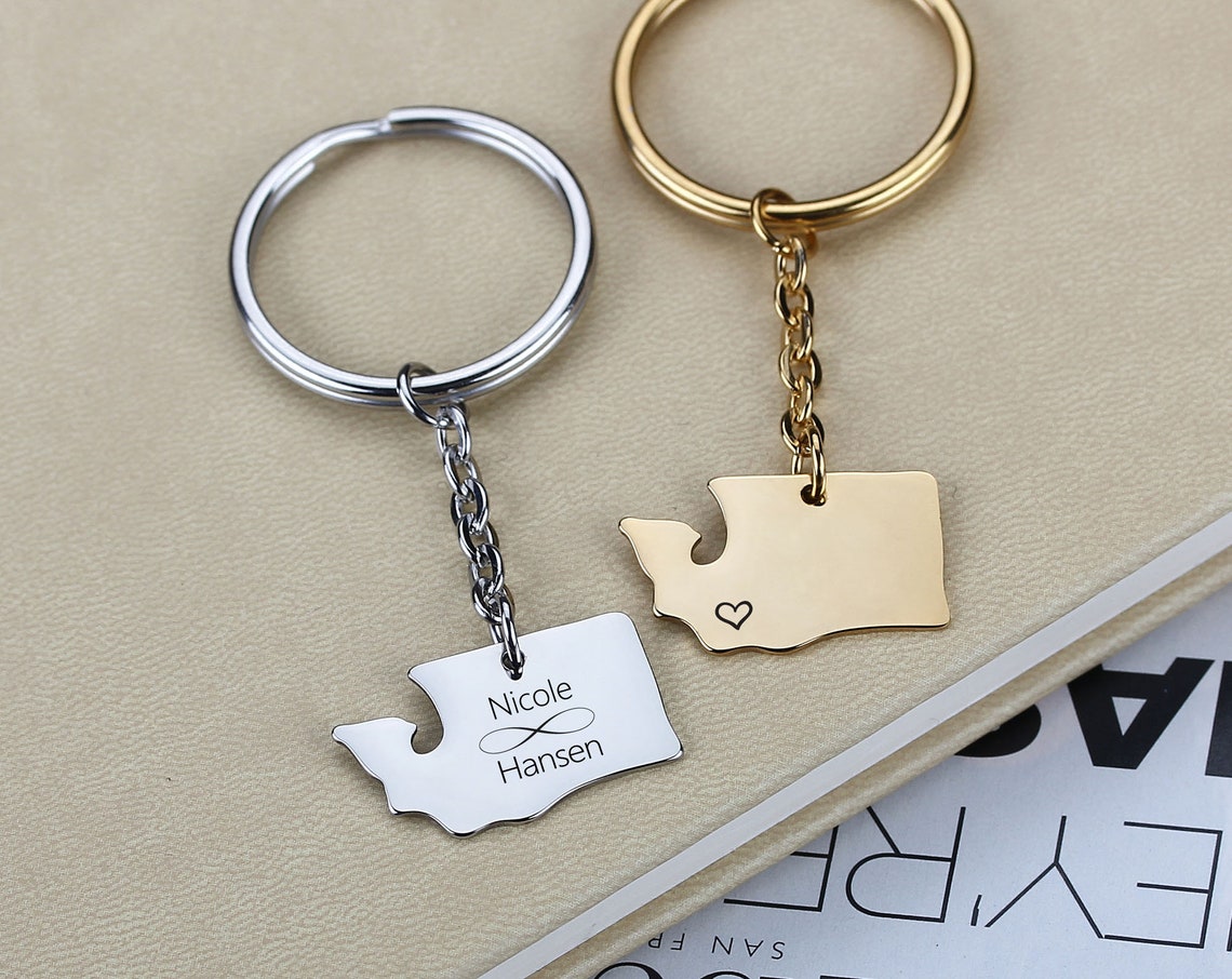 Personalized Washington Keychain Custom Map Keychain - Etsy