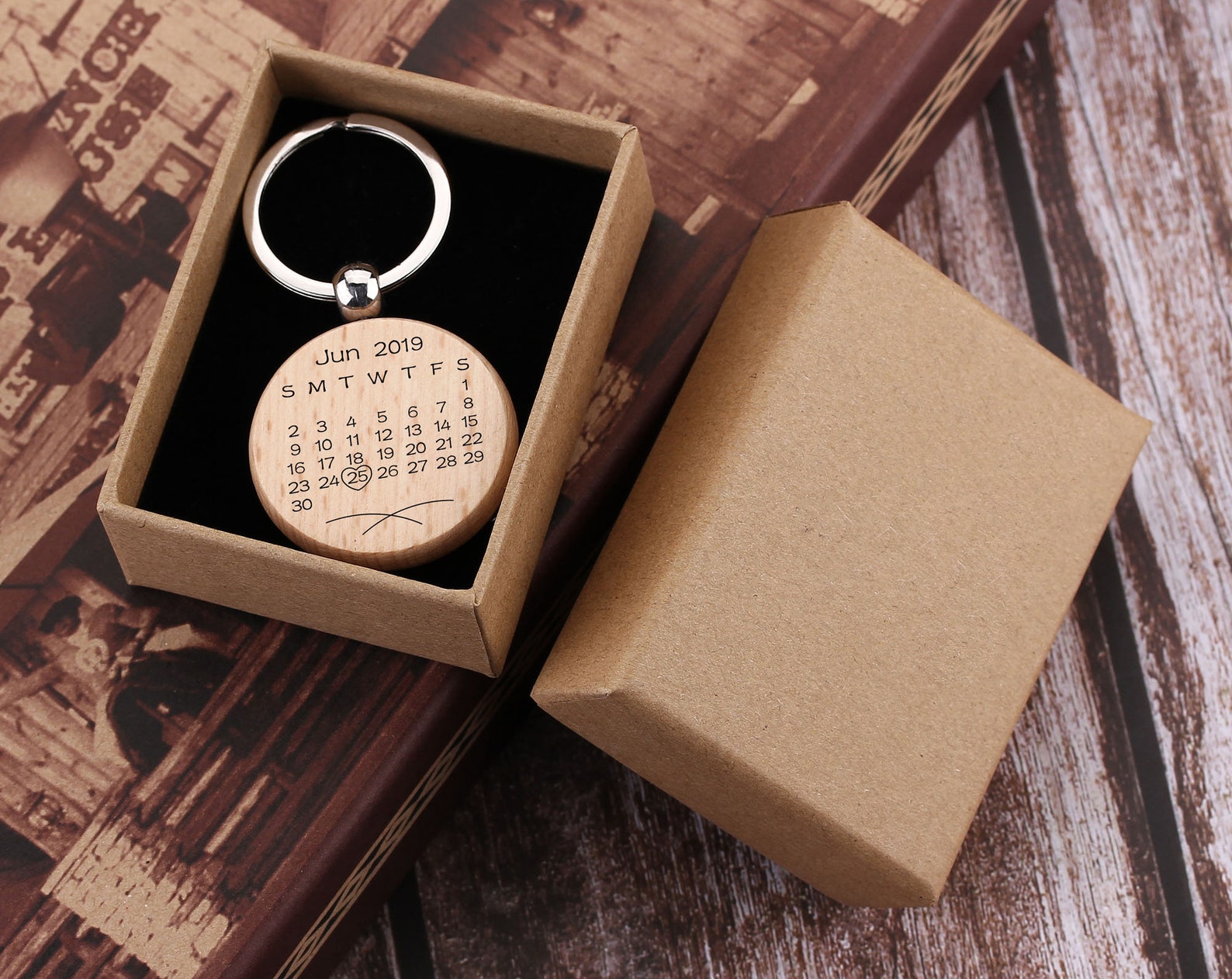 Personalized Wooden Keychain Custom Calendar Keychain - Etsy