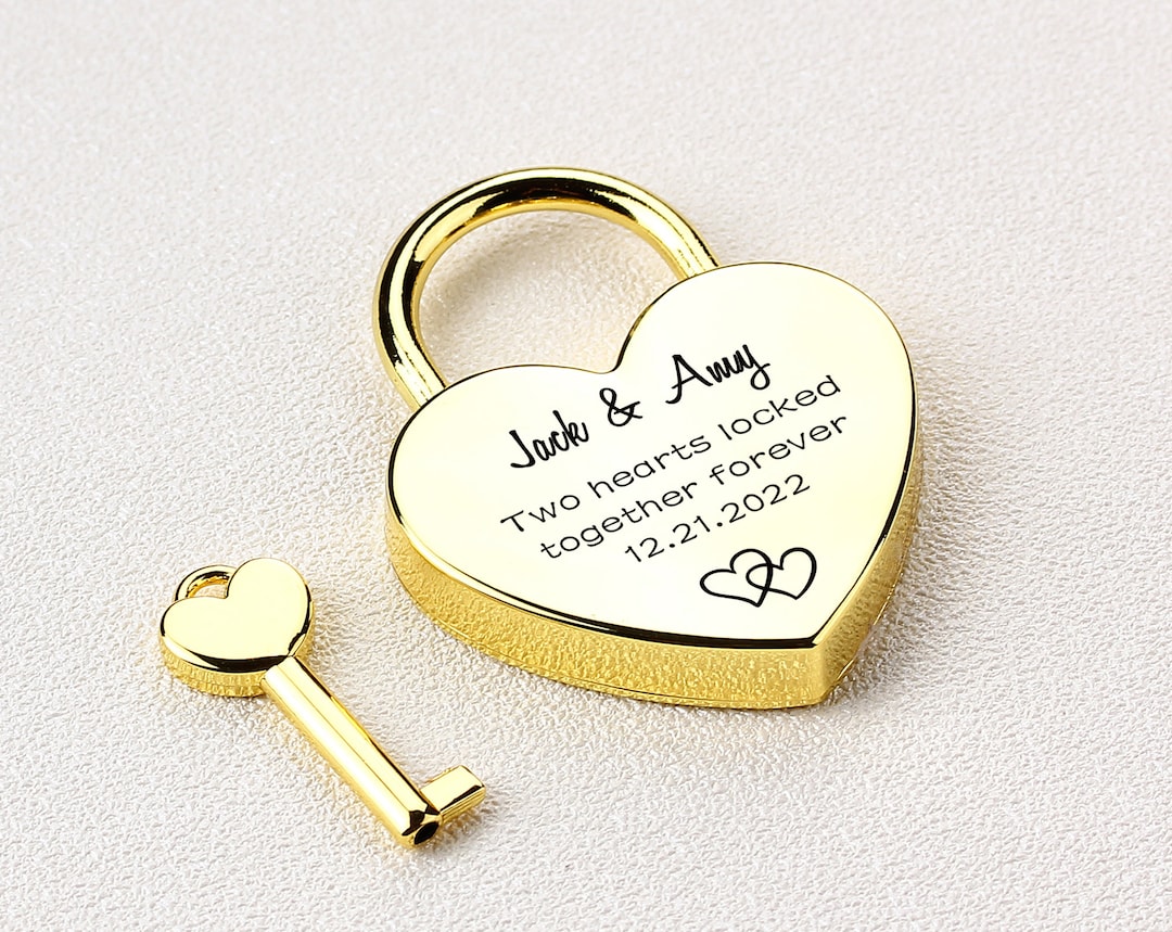 Personalized Handwriting Love Lock, Gold Engraving Heart Padlock ...