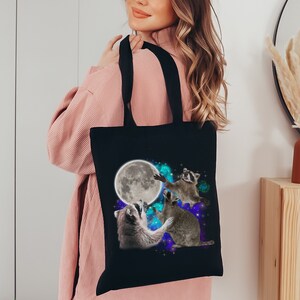 Retro Raccoon Moon Genz Humor Three Raccoons Meme Oddly Specific Tote ...