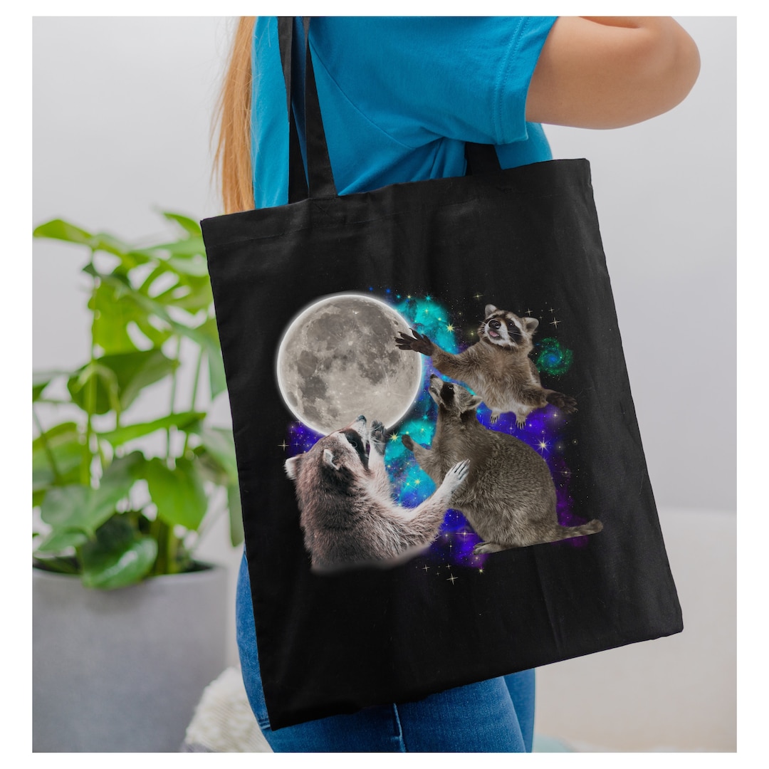 Retro Raccoon Moon Genz Humor Three Raccoons Meme Oddly Specific Tote ...