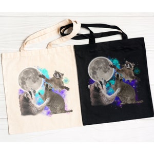 Retro Raccoon Moon Genz Humor Three Raccoons Meme Oddly Specific Tote ...