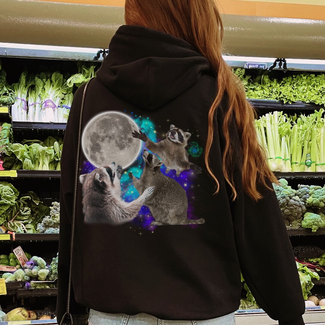 Retro Raccoon Moon Hoodie Genz Humor Three Raccoons Meme Sweatshirt ...