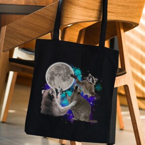 Retro Raccoon Moon Genz Humor Three Raccoons Meme Oddly Specific Tote ...