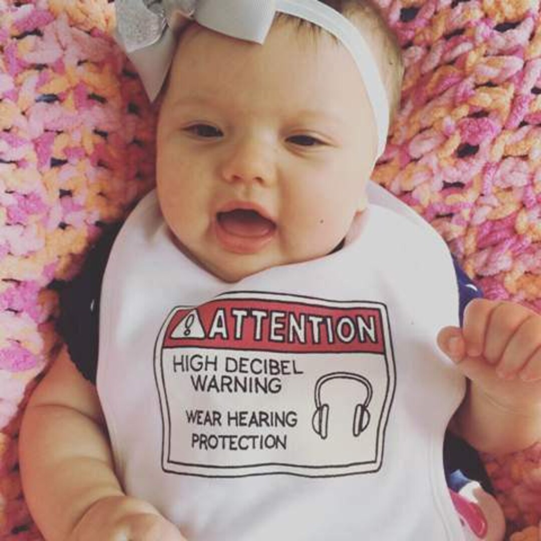 Attention Baby Bib High Decibel Warning Bib Funny Baby Bib Baby Warning ...