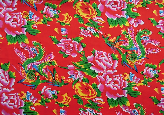 Tissu Chinois Rouge au mètre coton Pivoine Liberty Patchwork | Etsy
