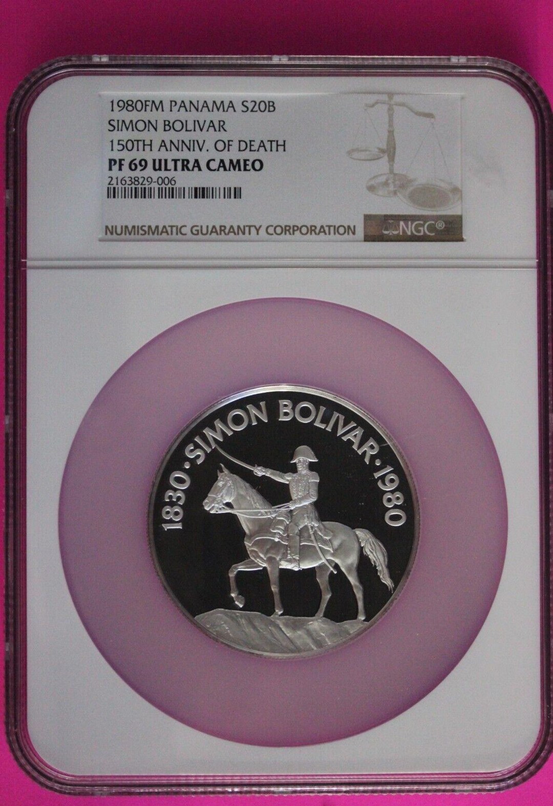 Top Pop 1980 Panama Silver 20 Balboas PF 69 Ultra Cameo NGC Graded Slab ...