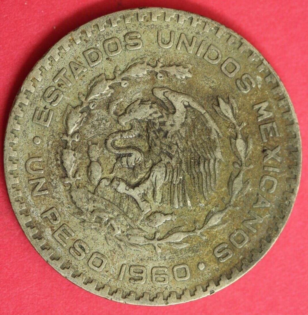 1960 Mexico Un 1 Peso .10 Silver Coin Morelos Estados Unidos Mexicanos ...