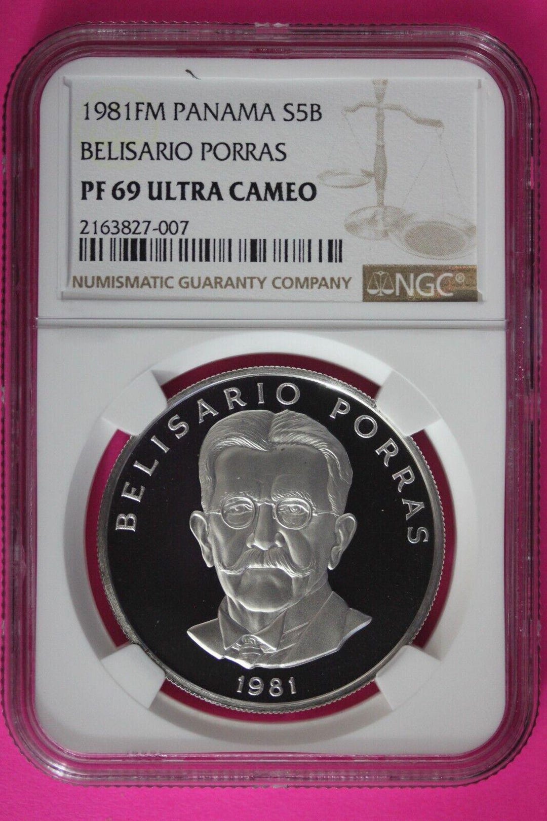 1981 Panama PF 69 Proof Ultra Cameo Silver 5 Balboas NGC Certified Slab ...
