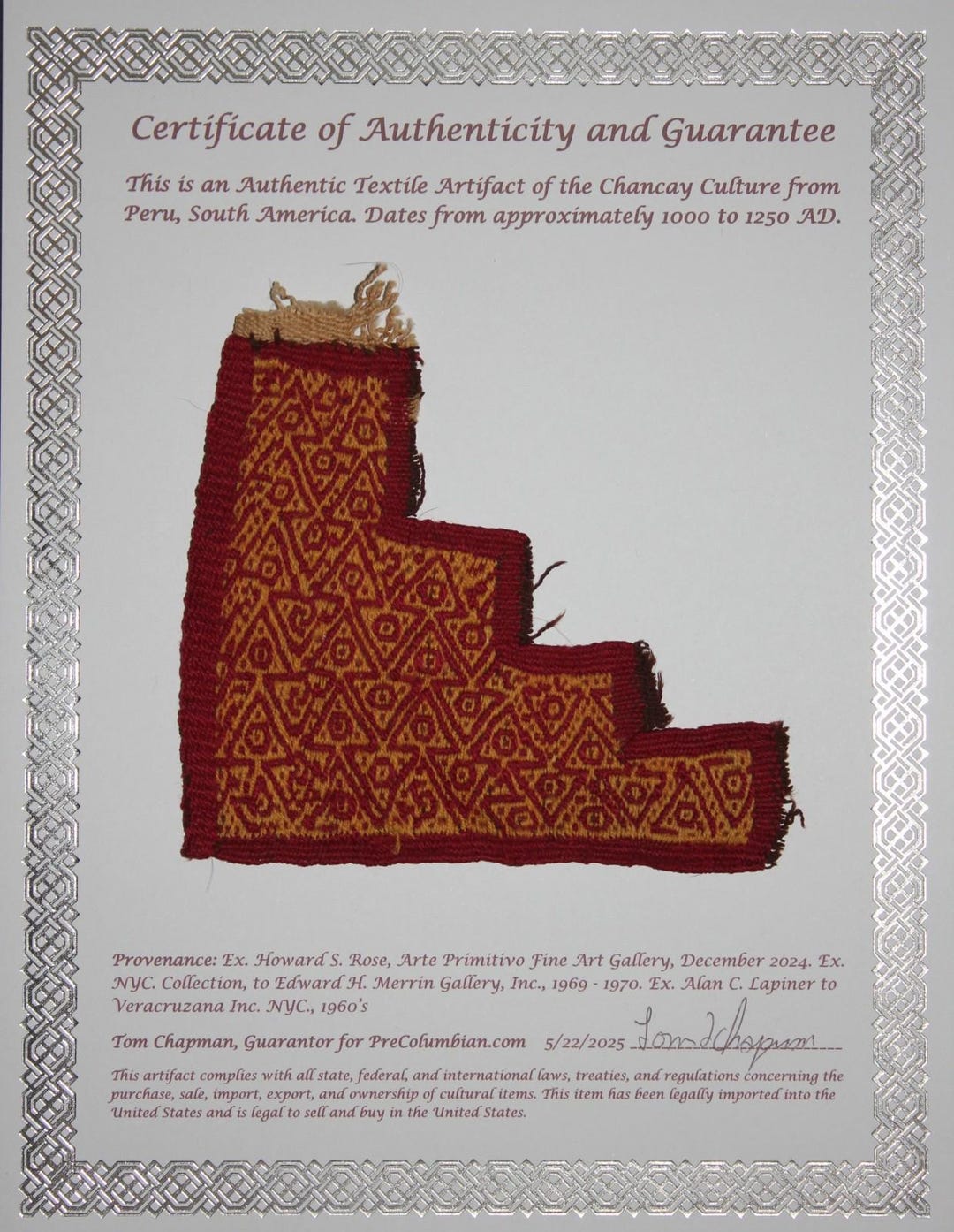 Authentic Pre Columbian Artifact Frameable Textile Border Chancay Peru ...